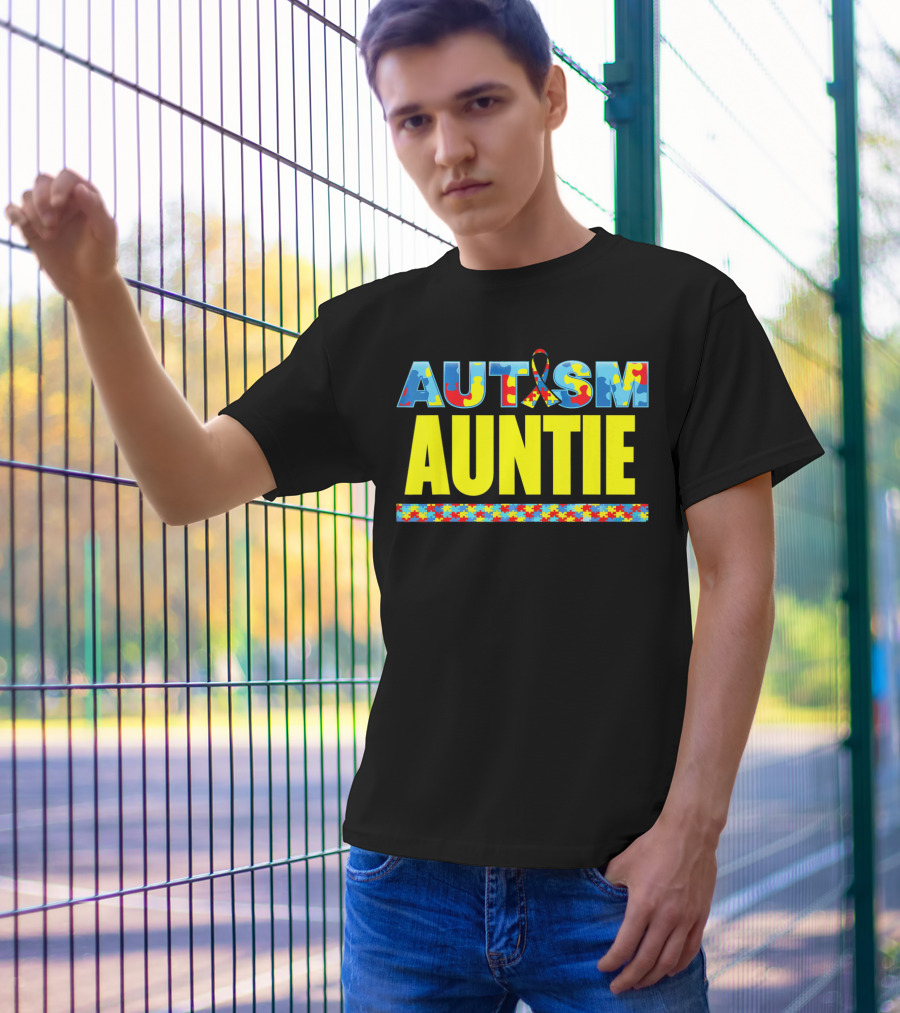 Autism Auntie Puzzle Ribbon Awareness Support T-Shirt