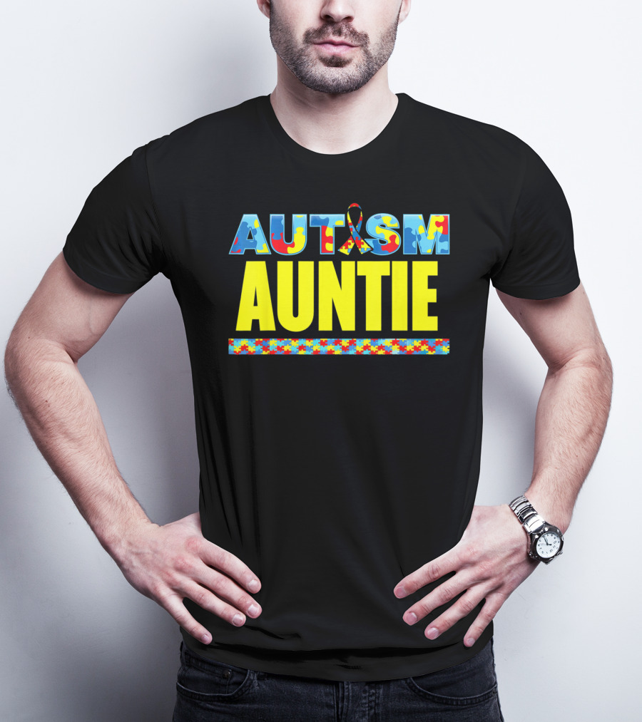 Autism Auntie Puzzle Ribbon Awareness Support T-Shirt