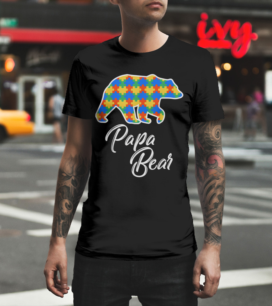 Papa Bear Autism Puzzle Awareness T-Shirt
