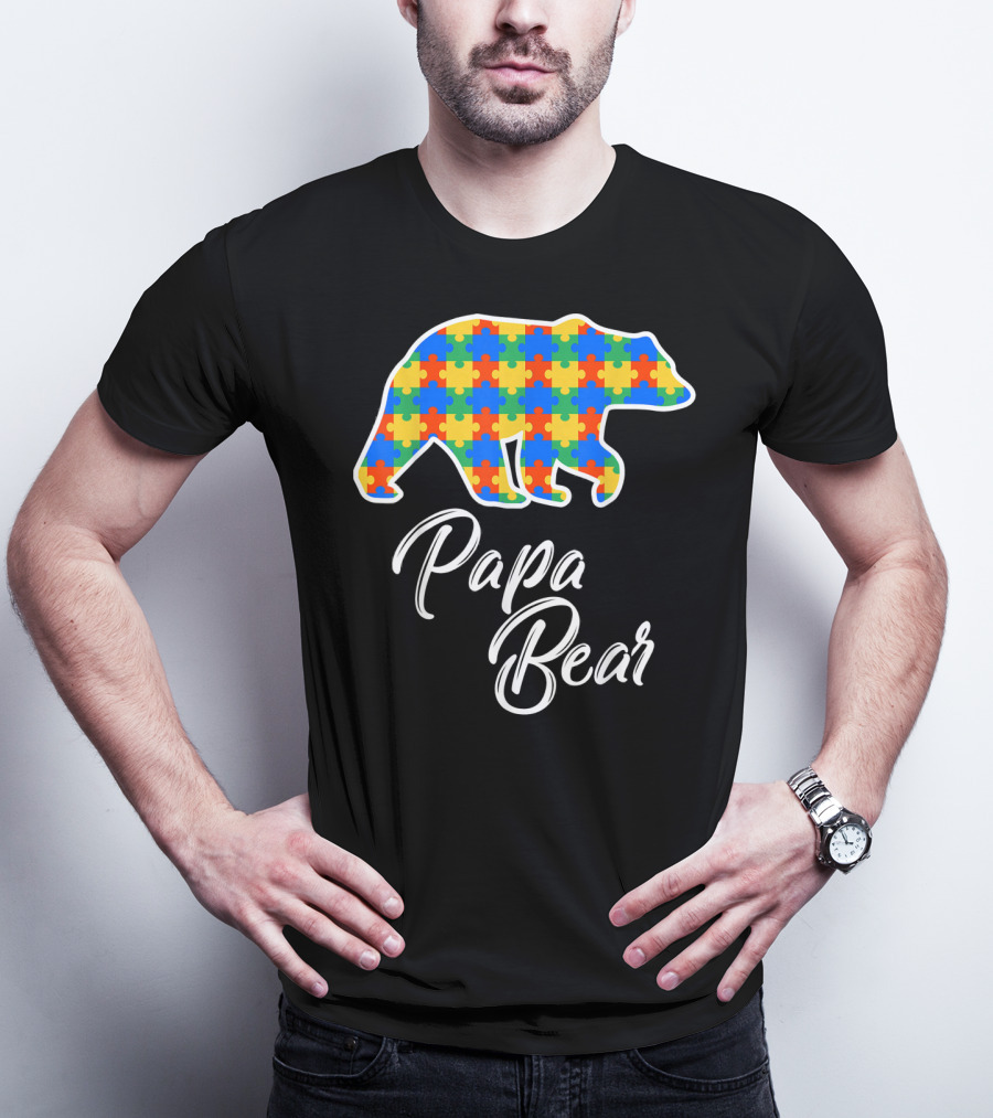 Papa Bear Autism Puzzle Awareness T-Shirt