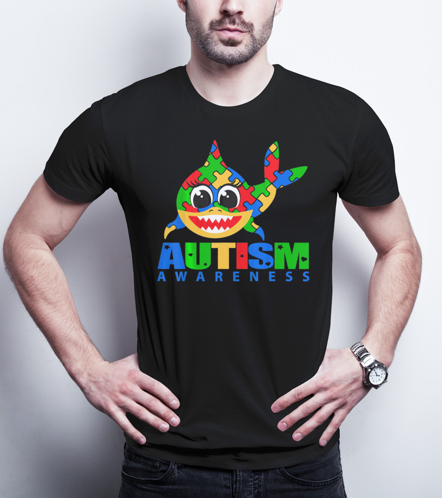 Autism Awareness Colorful Puzzle Shark T-Shirt