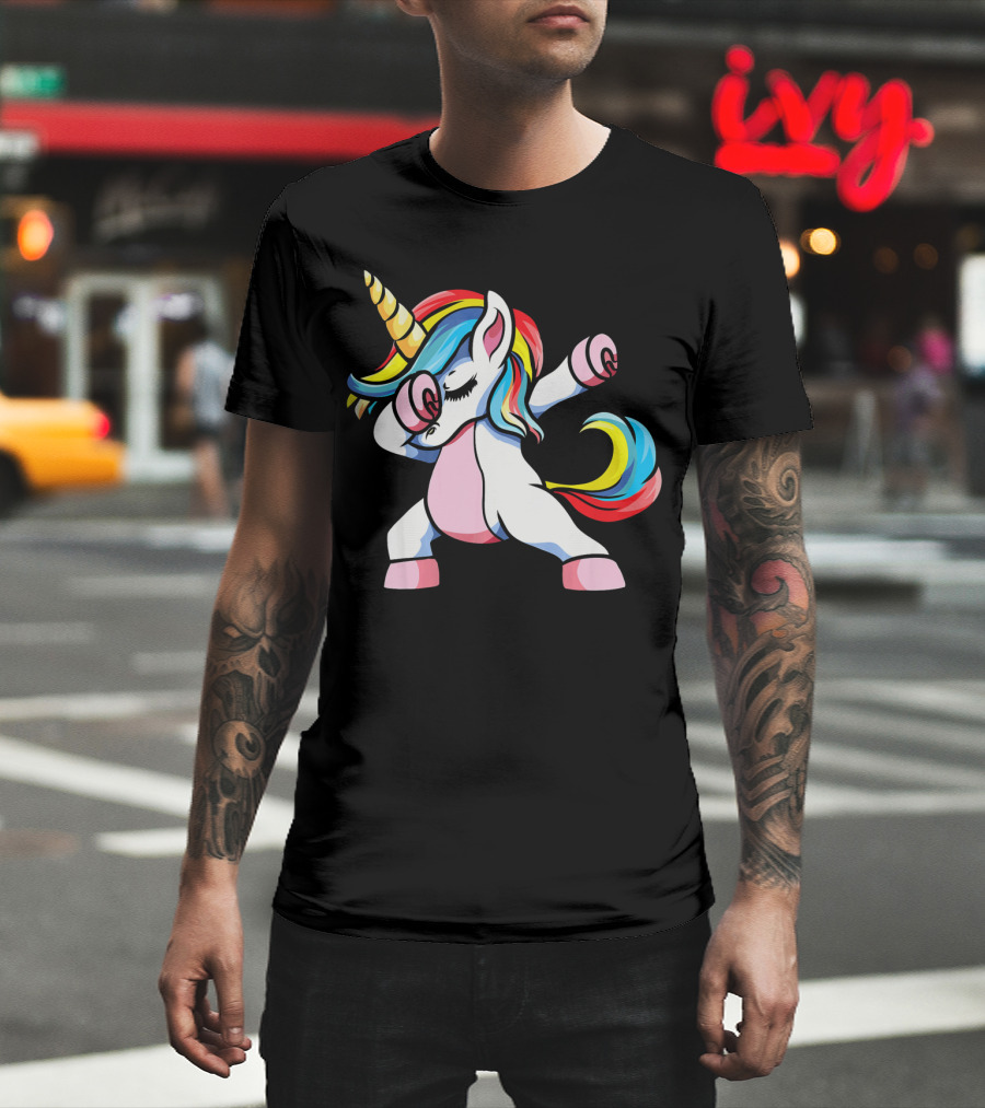 Autism Awareness Dabbing Unicorn Rainbow Mane T-Shirt