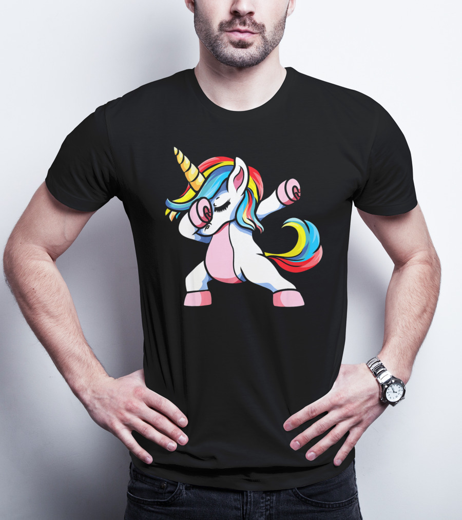 Autism Awareness Dabbing Unicorn Rainbow Mane T-Shirt