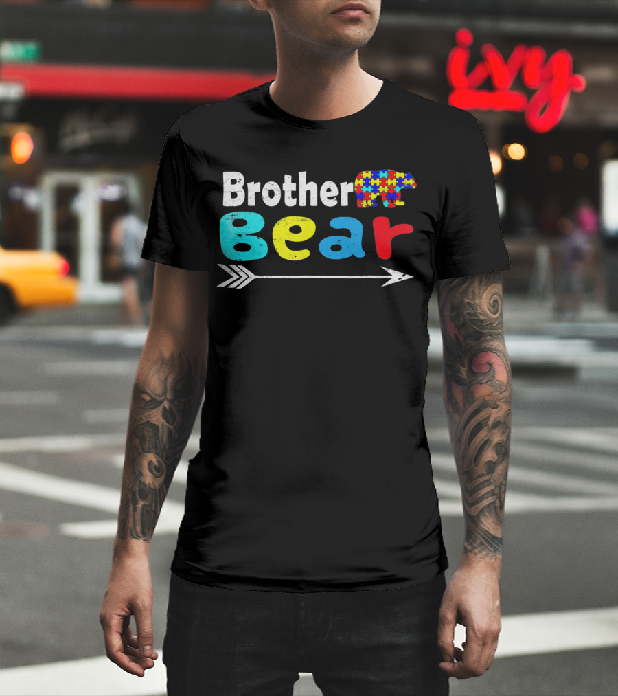 Brother Bear Family Autism Awareness Puzzle Arrow T-Shirt