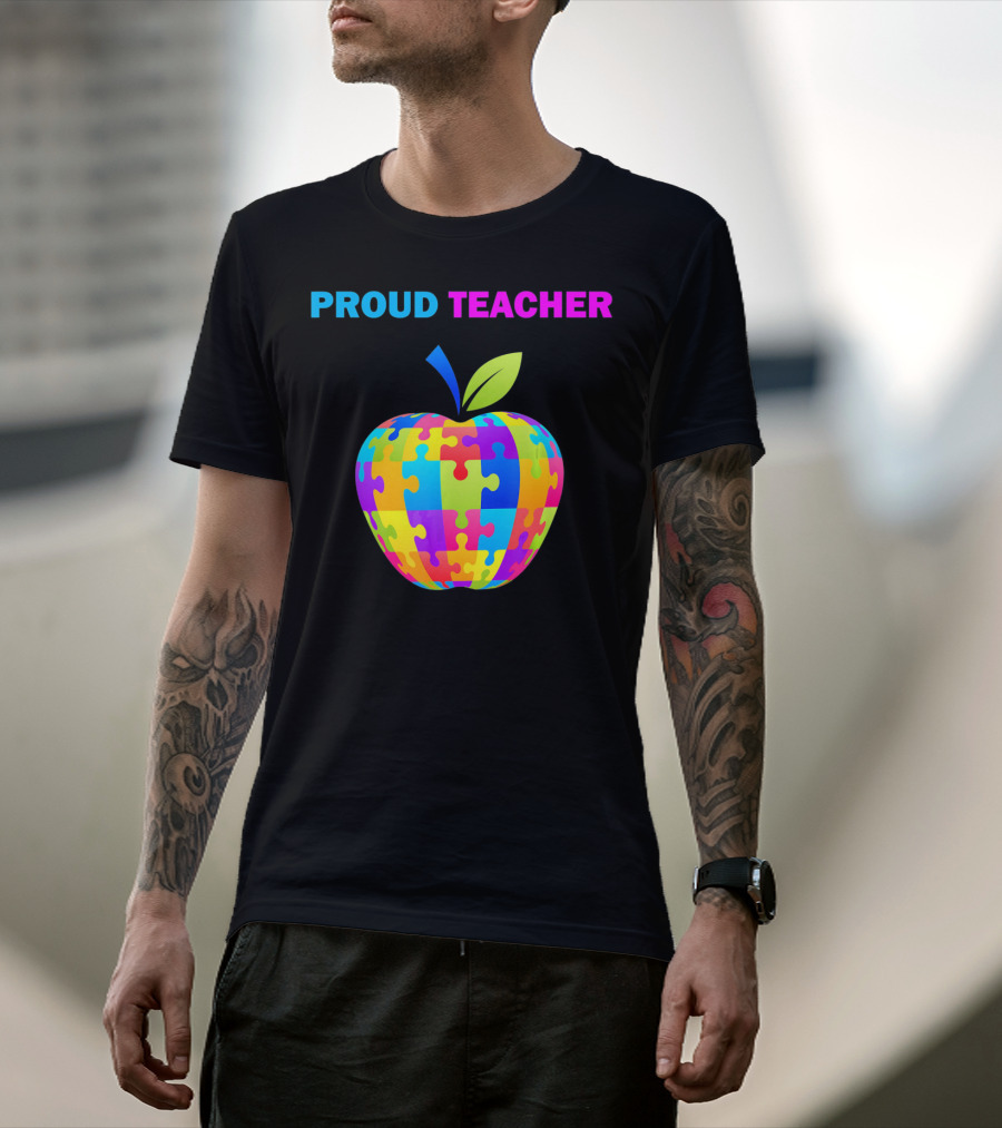 Proud Teacher Autism Awareness Puzzle Apple T-Shirt