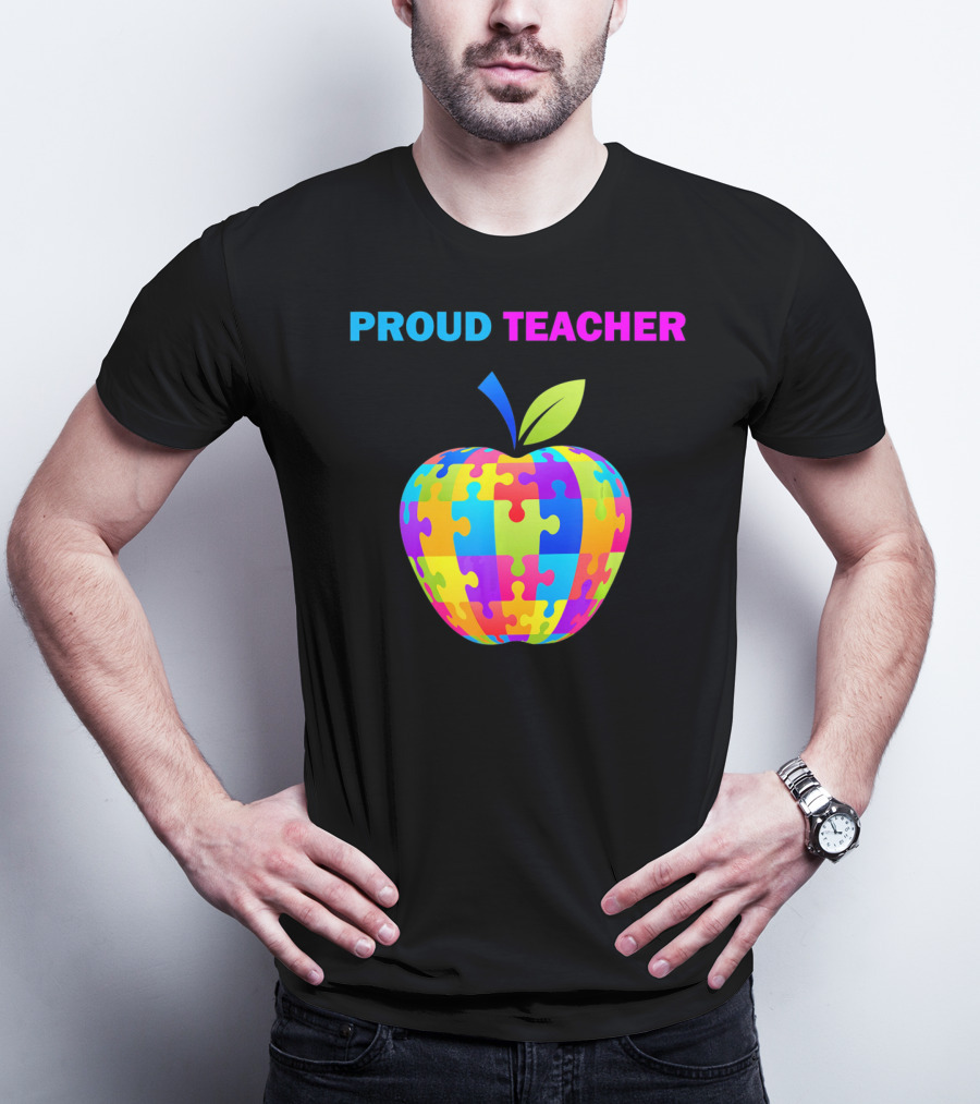 Proud Teacher Autism Awareness Puzzle Apple T-Shirt