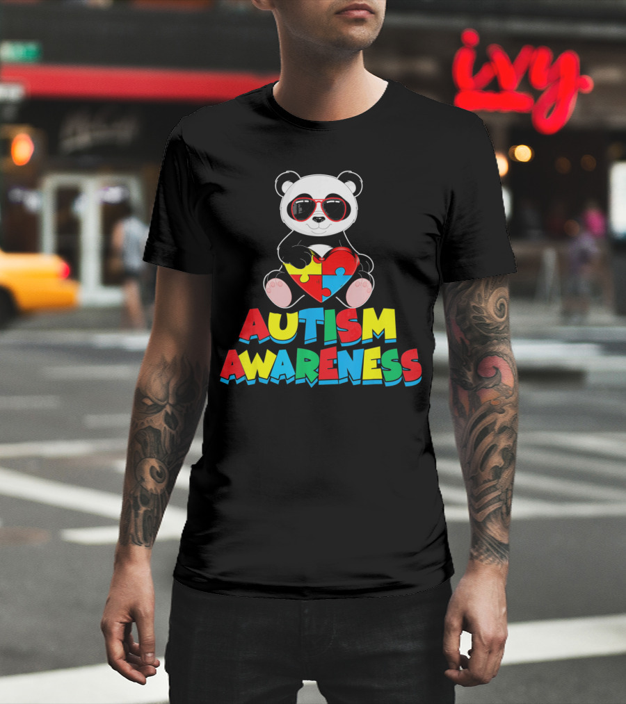 Autism Awareness Funny Panda With Heart-Shaped Puzzle T-Shirt