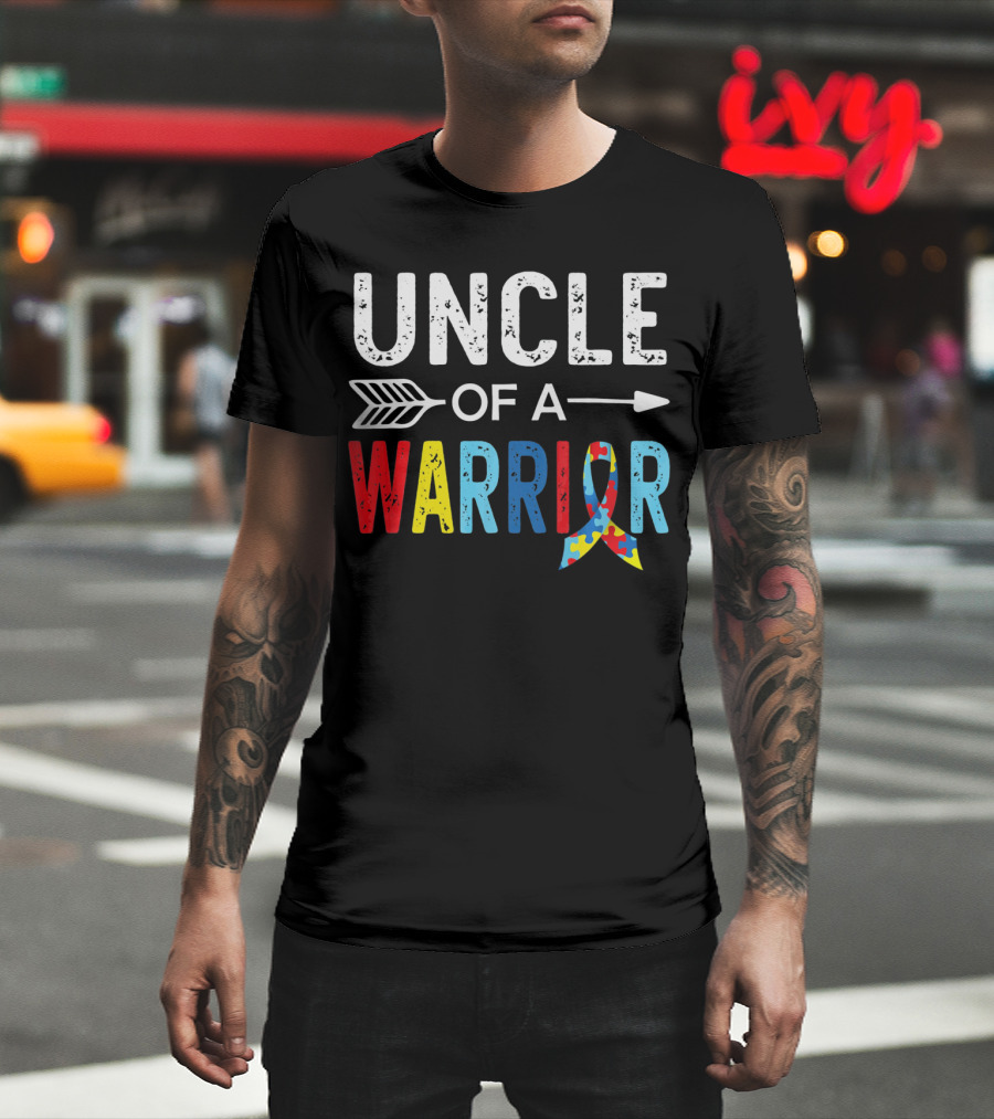 Uncle Of A Warrior Puzzle Ribbon Autism Awareness T-Shirt