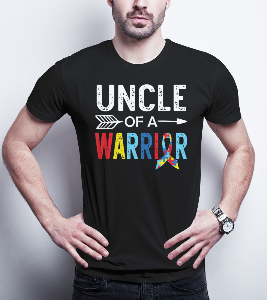 Uncle Of A Warrior Puzzle Ribbon Autism Awareness T-Shirt