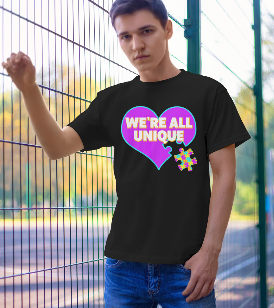 We're All Unique Autism Awareness Puzzle Heart T-Shirt