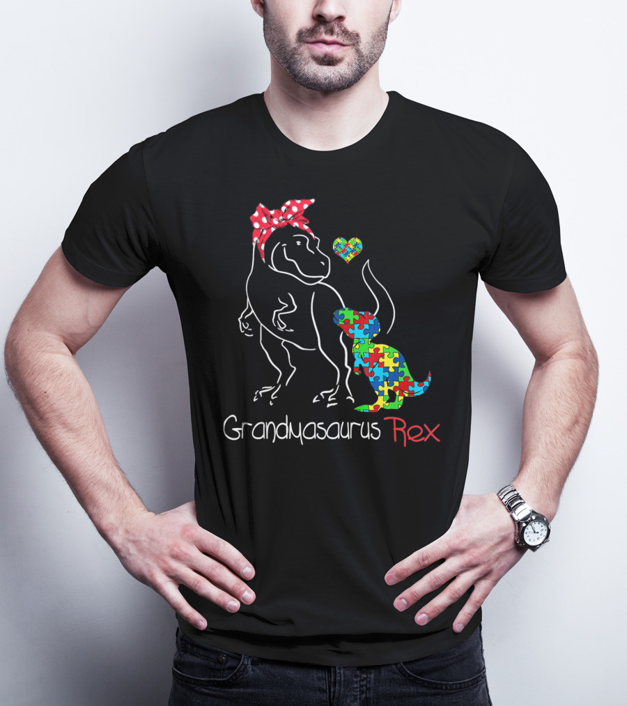 Grandmasaurus Rex Dinosaur With Autism Puzzle Heart T-Shirt