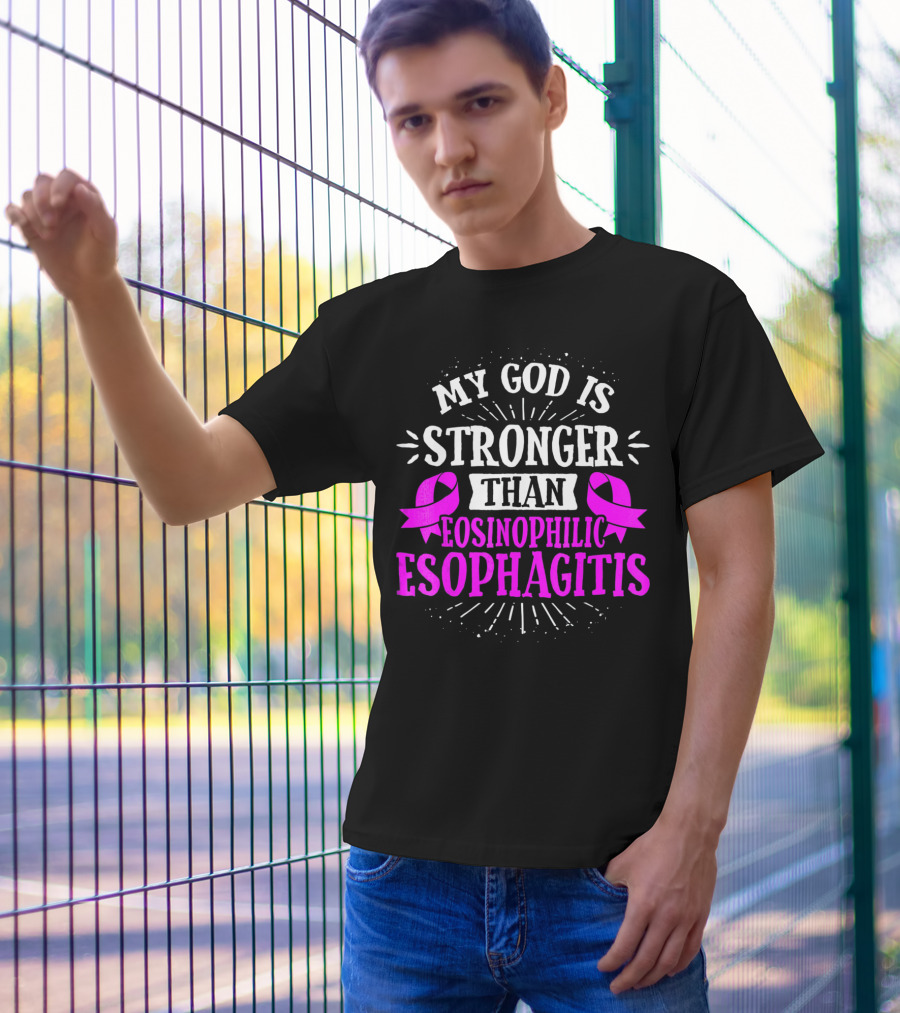 My God Is Stronger Than Eosinophilic Esophagitis Magenta Awareness T-Shirt