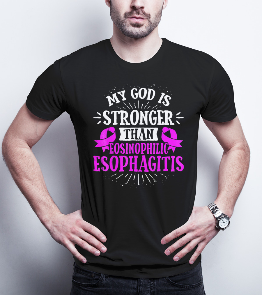 My God Is Stronger Than Eosinophilic Esophagitis Magenta Awareness T-Shirt