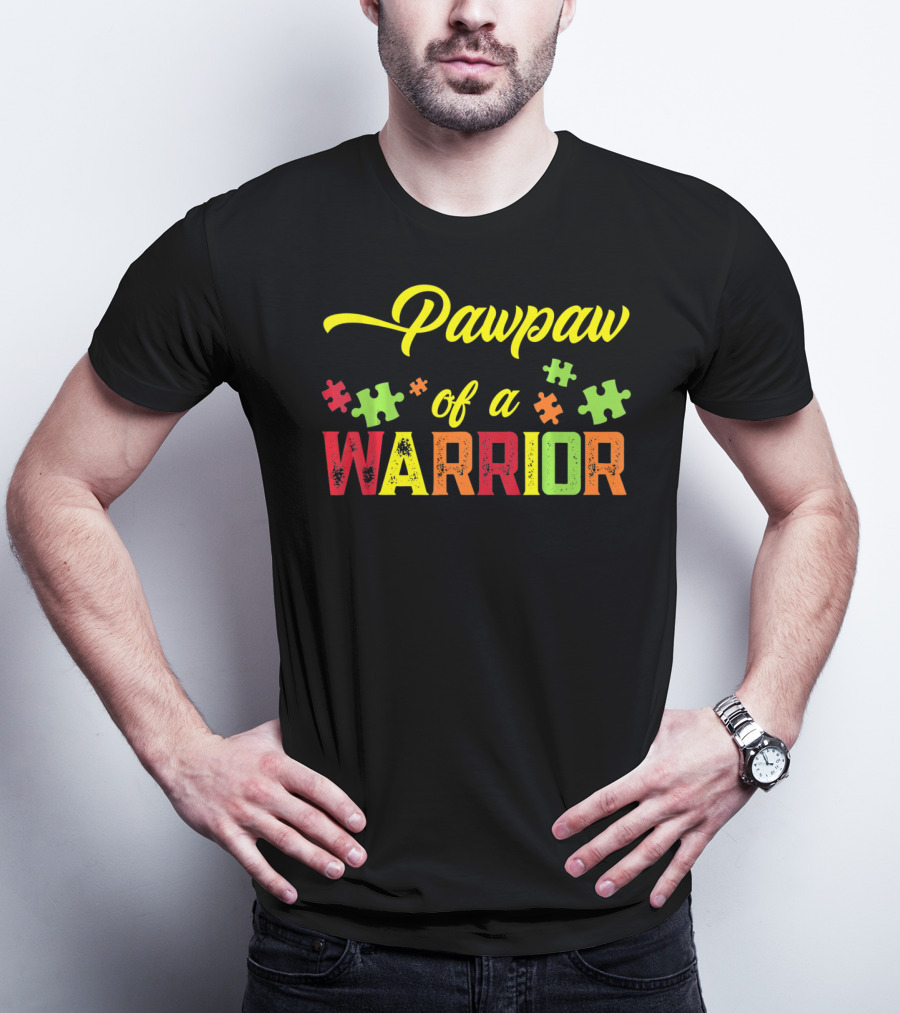 Pawpaw Of A Warrior Autism Awareness Puzzle Pieces T-Shirt