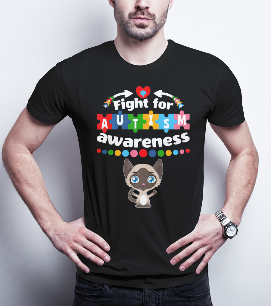 Fight For Autism Awareness Cat Puzzle Heart T-Shirt