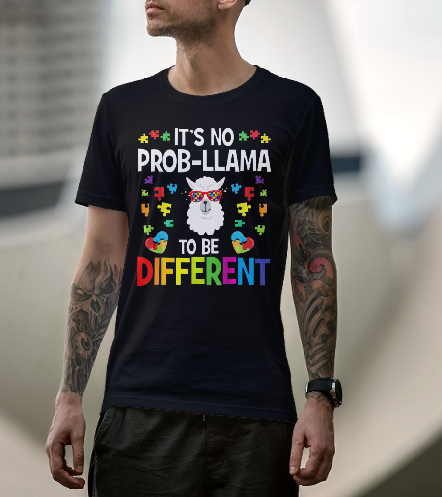 It's No Prob-Llama To Be Different Autism Awareness Puzzle Pieces T-Shirt