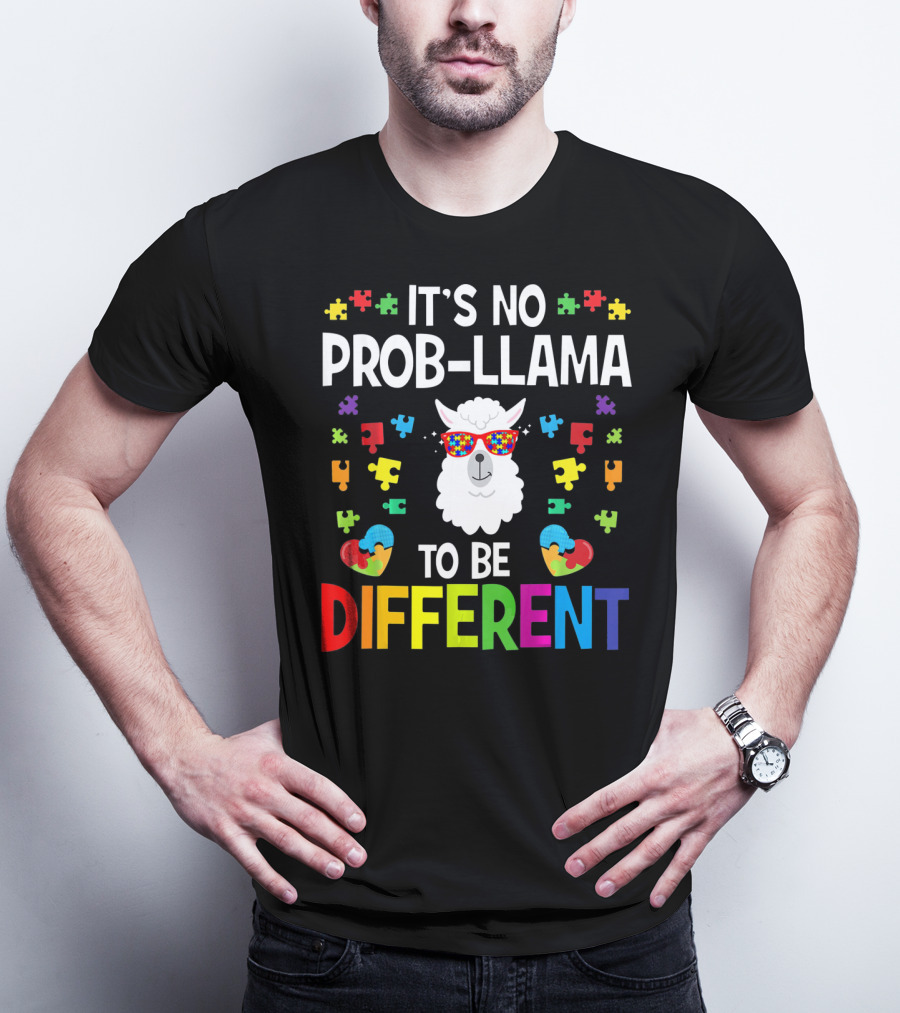 It's No Prob-Llama To Be Different Autism Awareness Puzzle Pieces T-Shirt