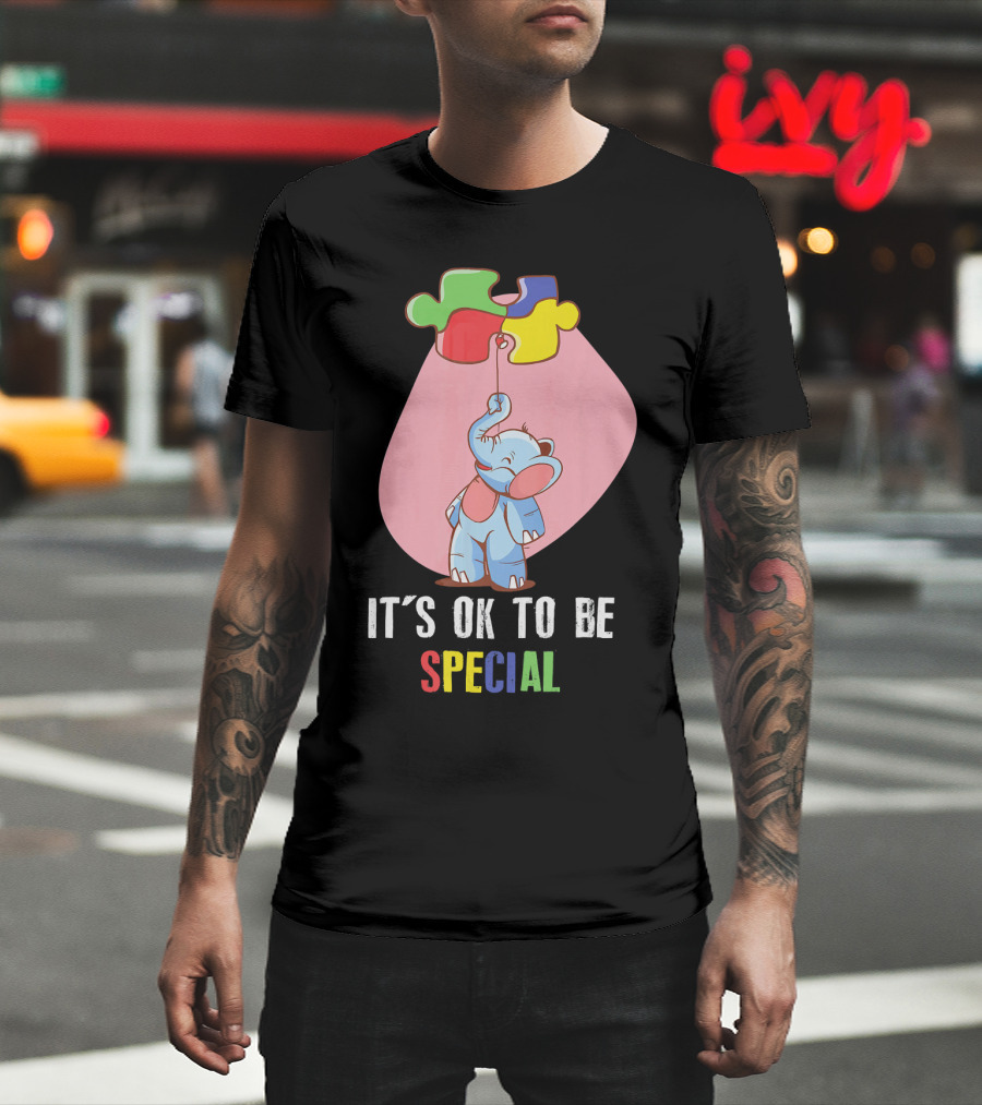 It's OK To Be Special Cute Elephant Autis Puzzle Colors T-Shirt