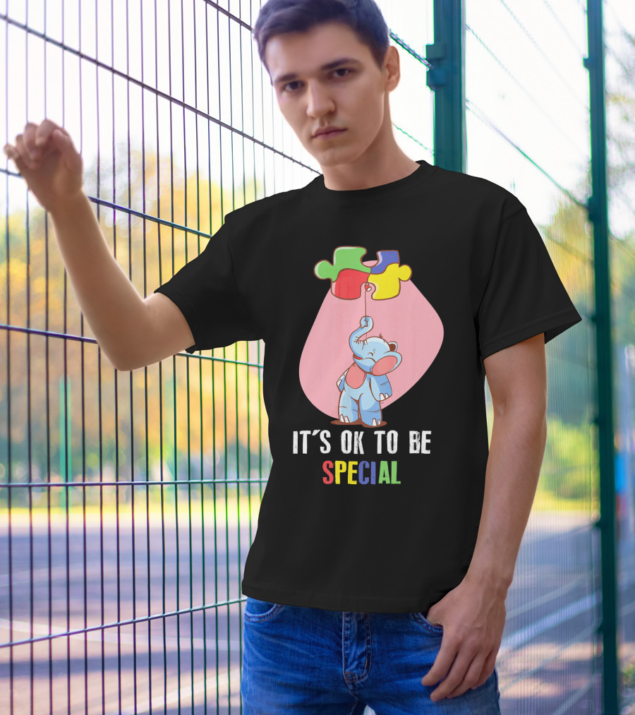 It's OK To Be Special Cute Elephant Autis Puzzle Colors T-Shirt