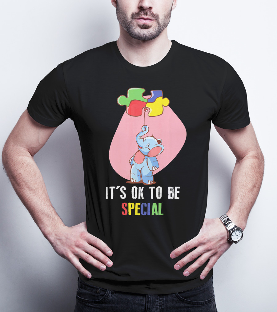 It's OK To Be Special Cute Elephant Autis Puzzle Colors T-Shirt