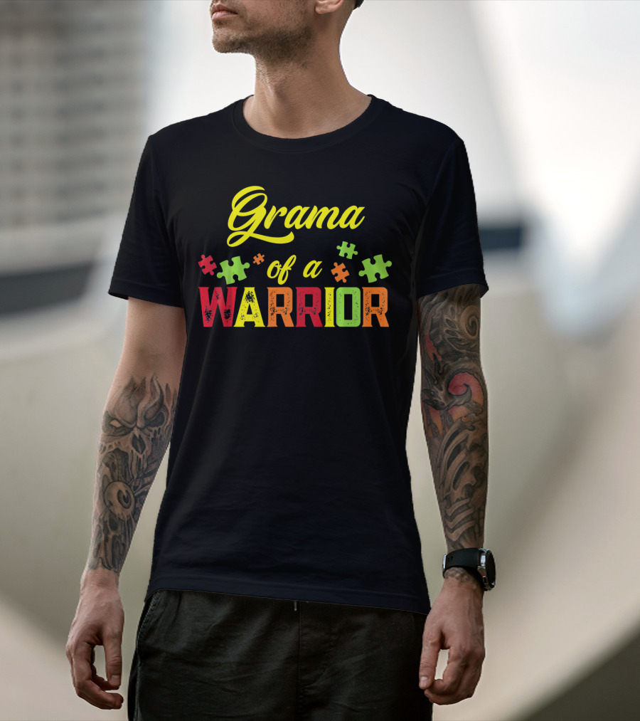 Grama Of A Warrior Puzzle Pieces Autism Awareness T-Shirt