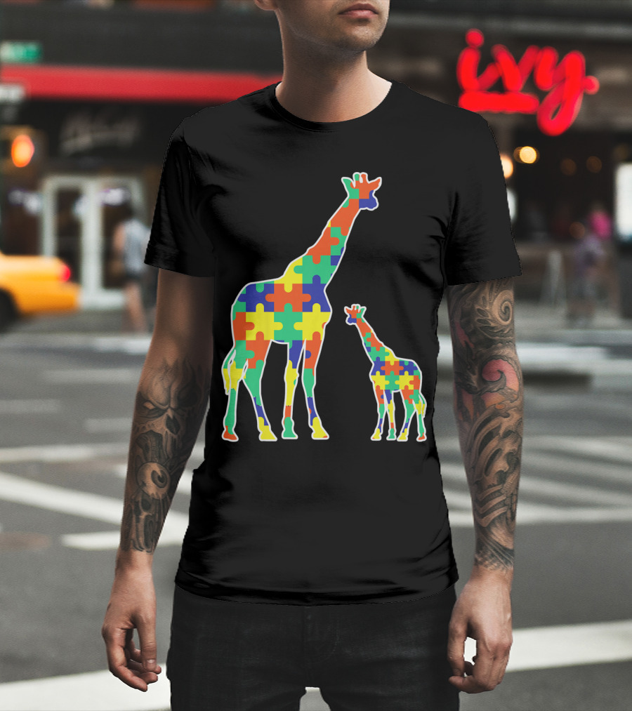 Kids Cute Autism Awareness Giraffes Puzzle T-Shirt