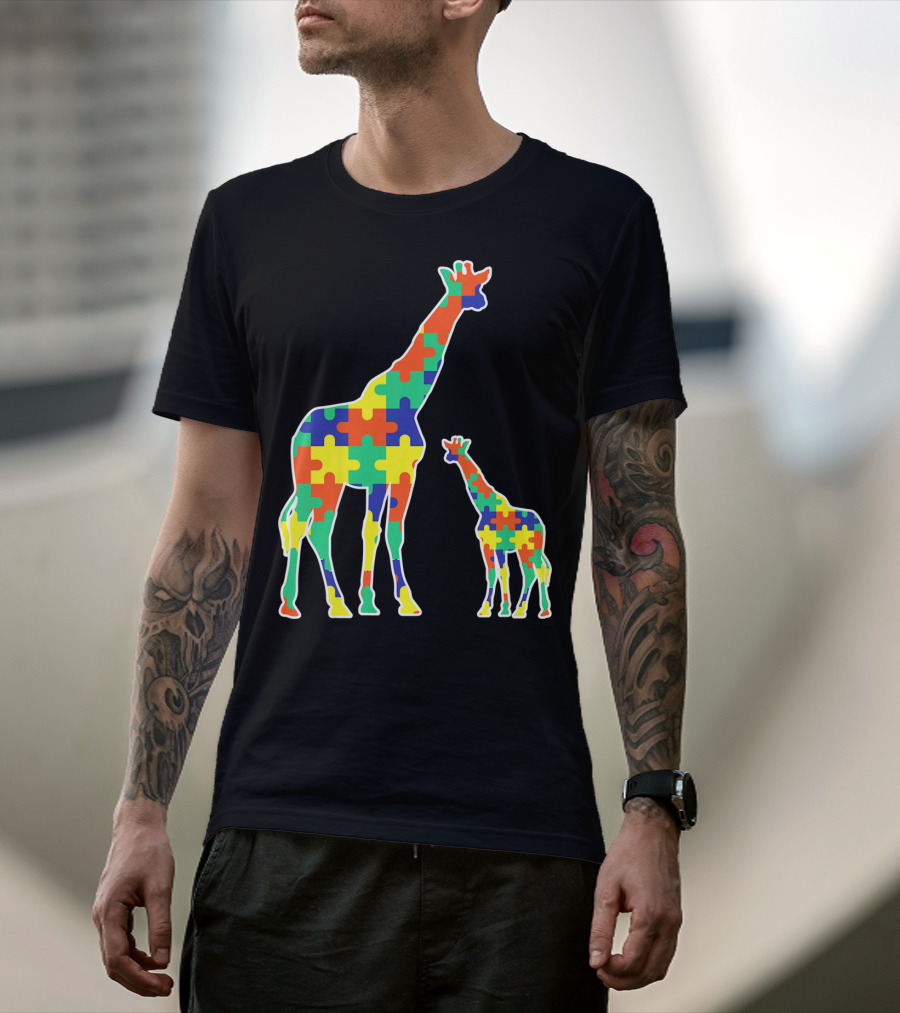 Kids Cute Autism Awareness Giraffes Puzzle T-Shirt