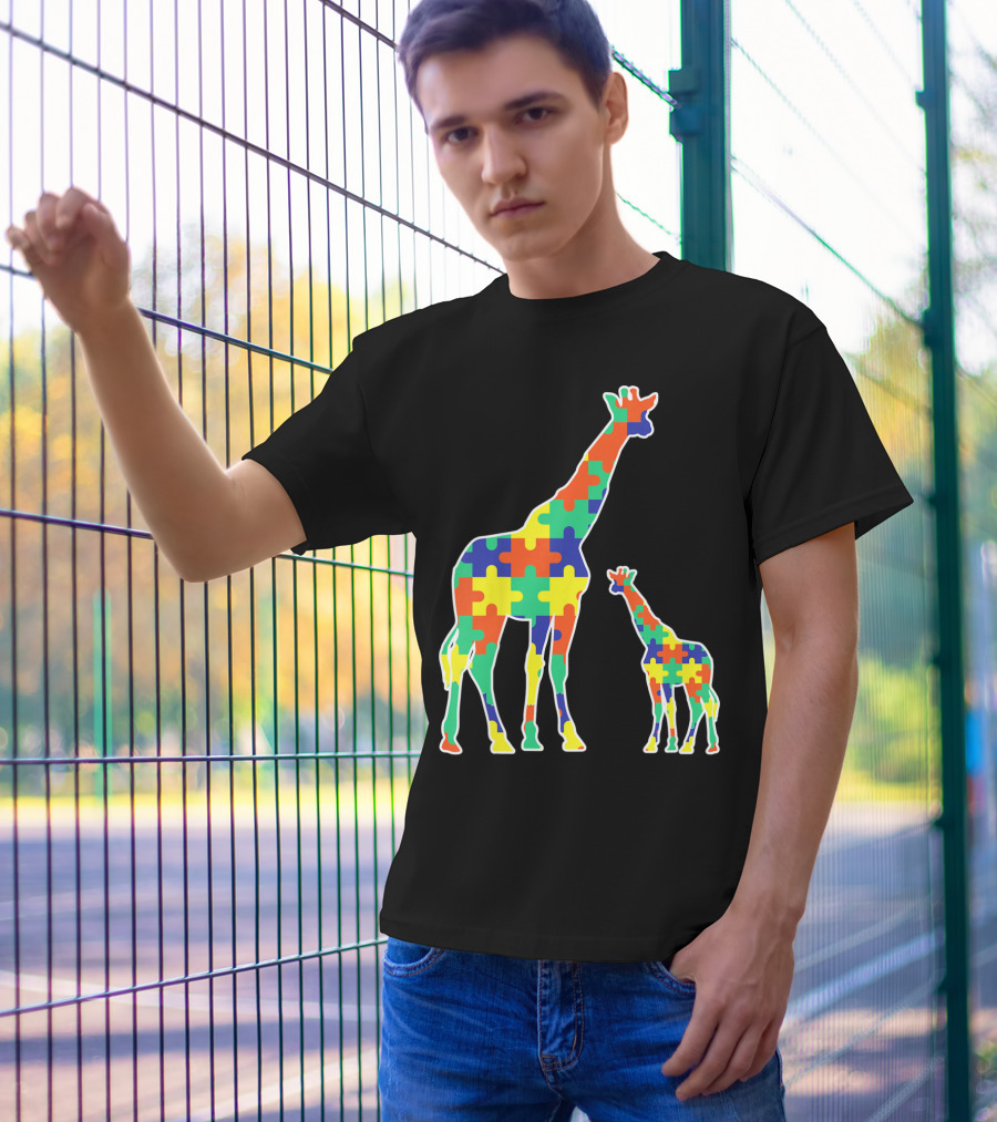 Kids Cute Autism Awareness Giraffes Puzzle T-Shirt