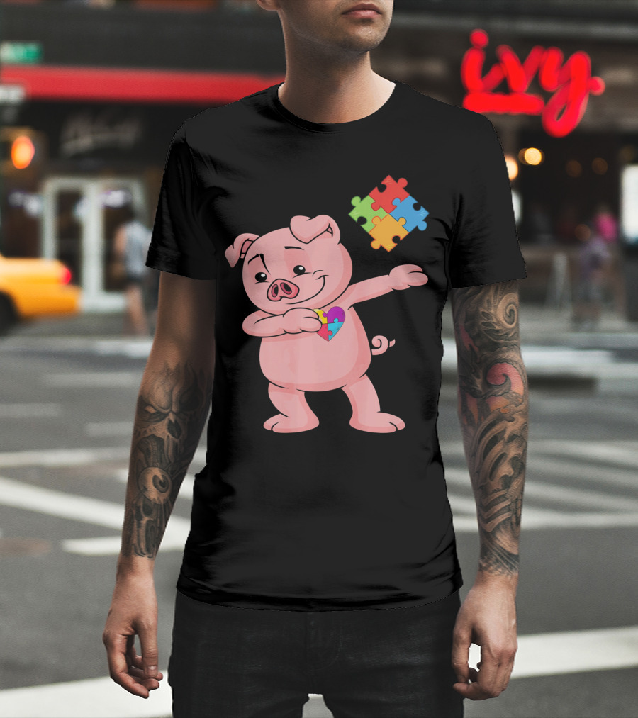 Piggy Puzzle Piece Autism Awareness Heart T-Shirt