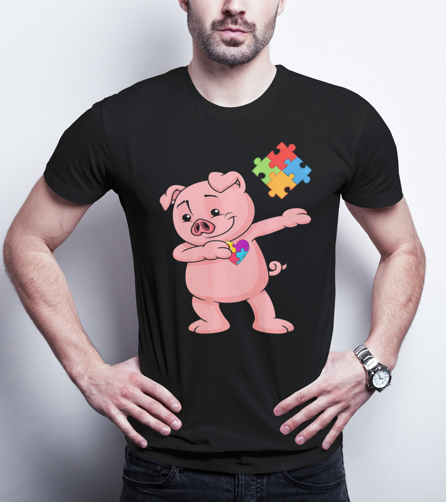Piggy Puzzle Piece Autism Awareness Heart T-Shirt