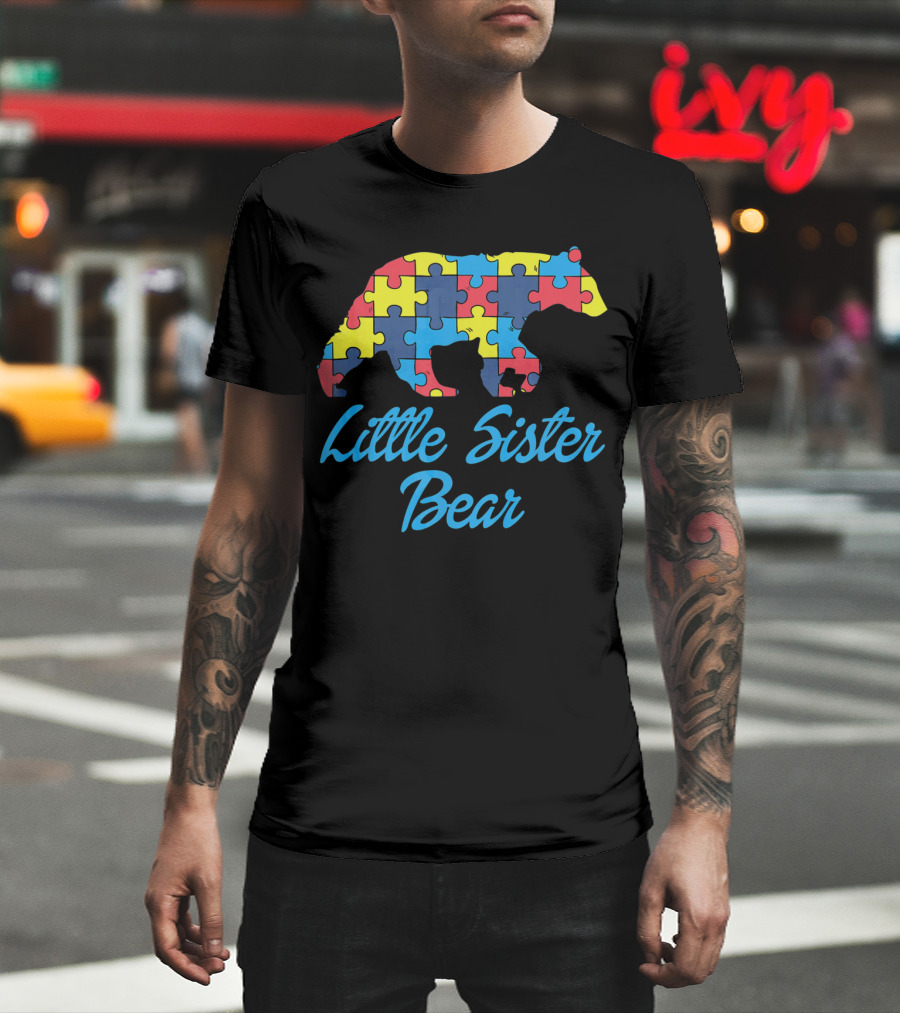 Autism Awareness Little Sister Bear Puzzle T-Shirt