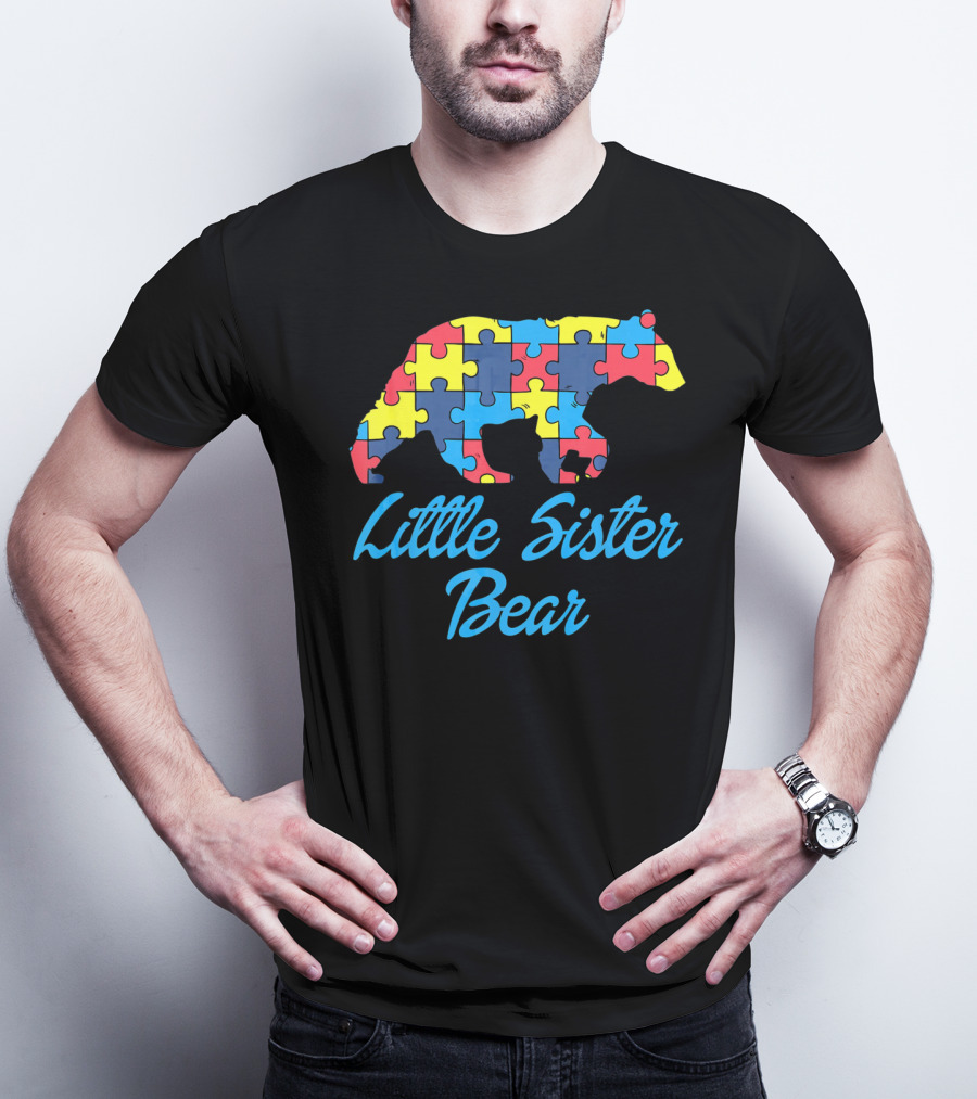 Autism Awareness Little Sister Bear Puzzle T-Shirt