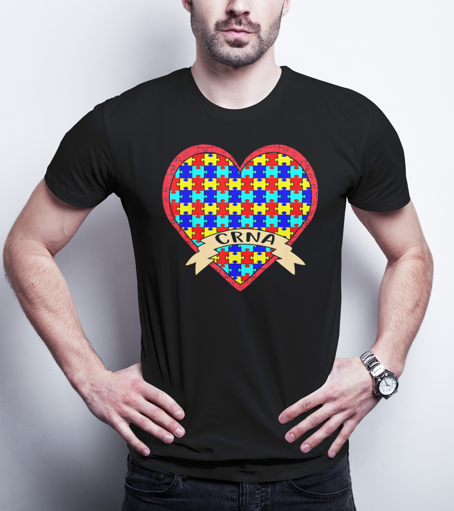 CRNA Autism Awareness Heart Puzzle Valentines T-Shirt