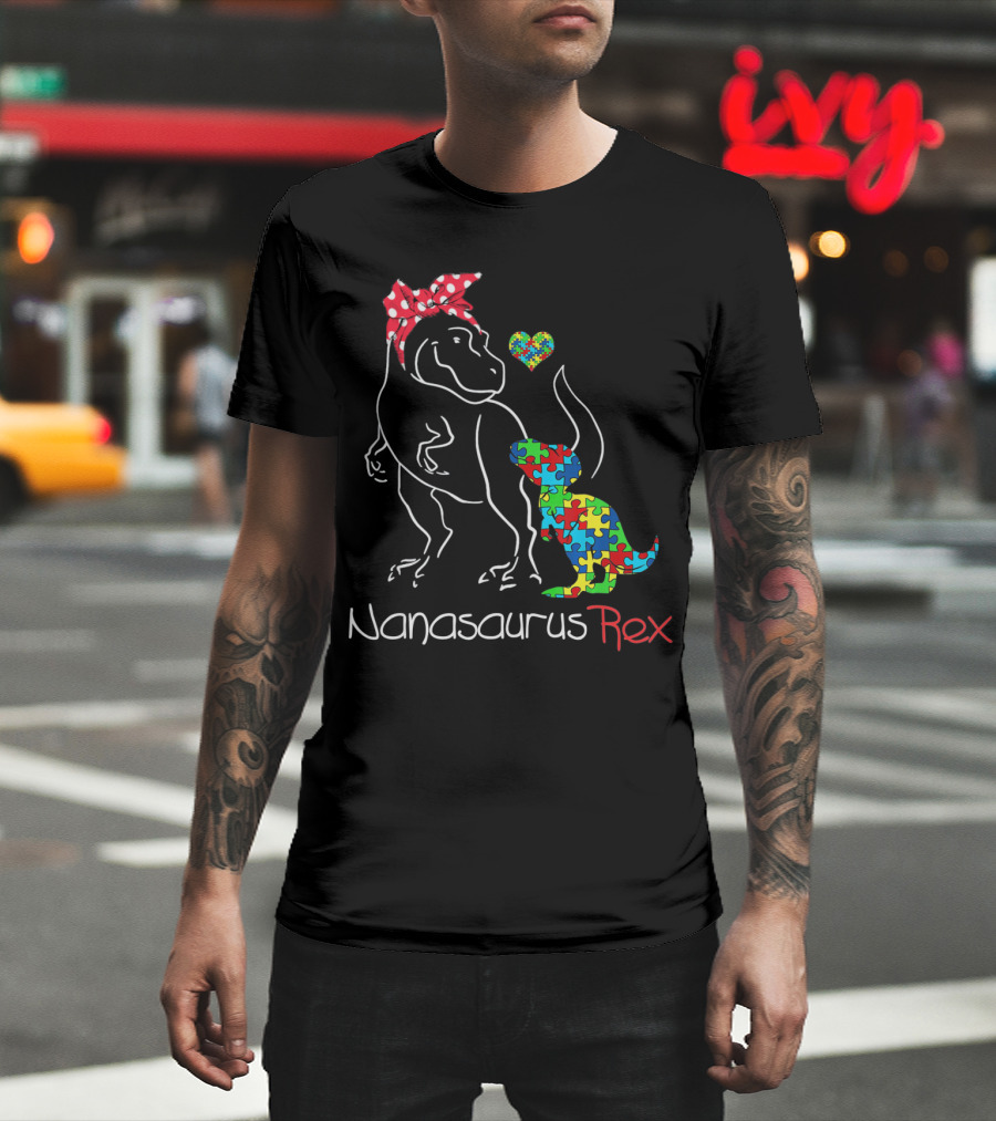 Nanasaurus Rex Dinosaur Autism Puzzle Heart T-Shirt