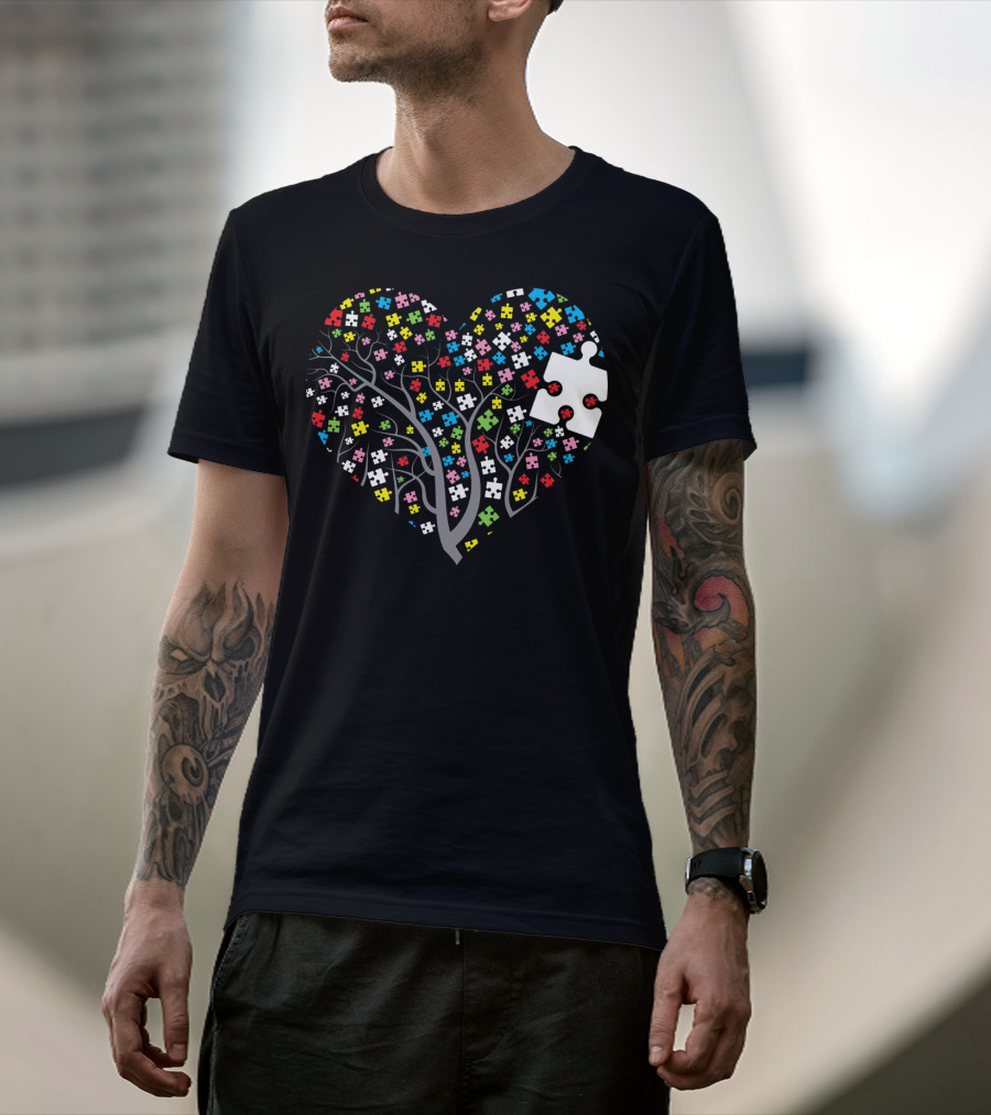 Autism Puzzle Heart Tree With Colorful Pieces T-Shirt