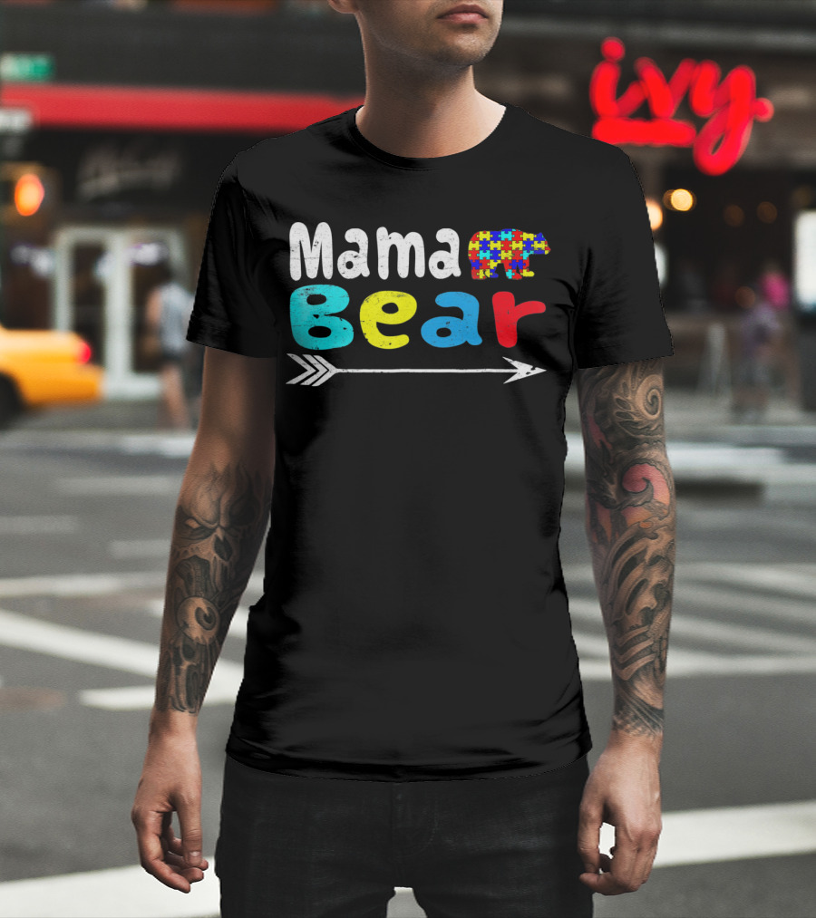 Mama Bear Autism Puzzle Piece Pattern With Arrow T-Shirt