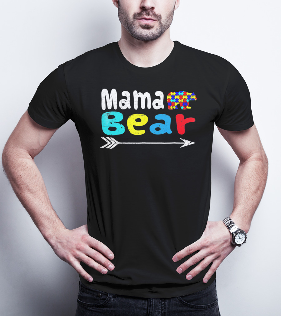 Mama Bear Autism Puzzle Piece Pattern With Arrow T-Shirt