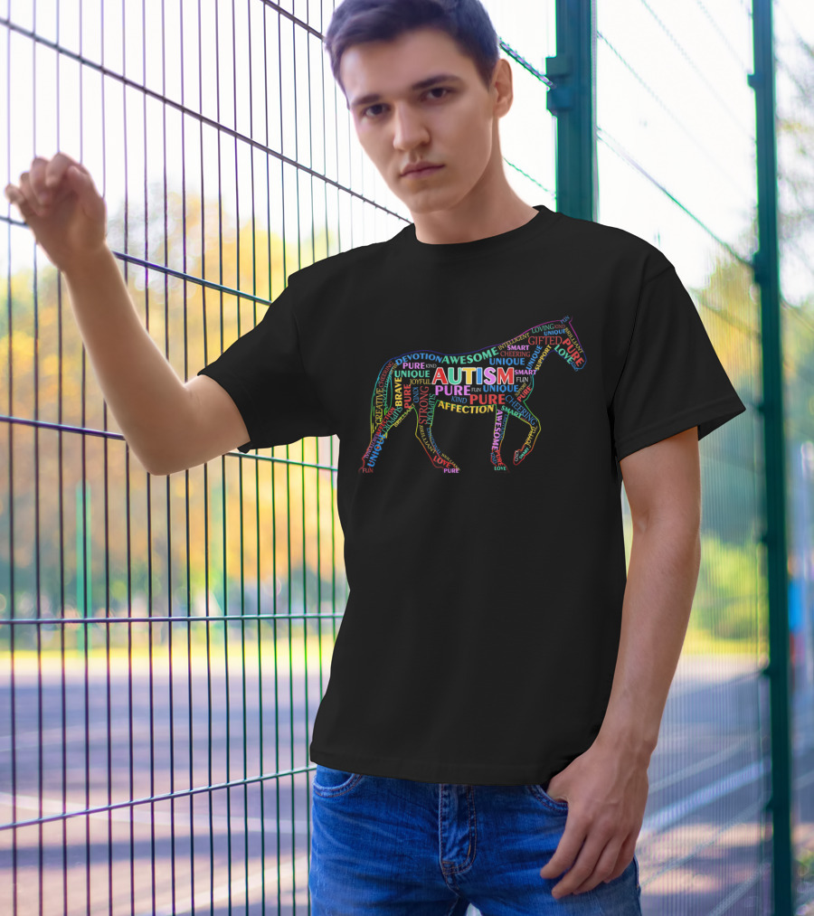 Horse Shaped Autism Awareness Words Kind Pure Unique Affection T-Shirt