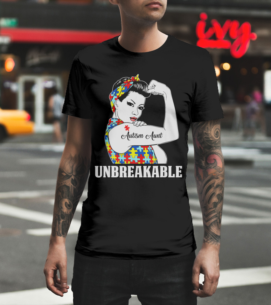 Unbreakable Autism Aunt Awareness Aun T-Shirt