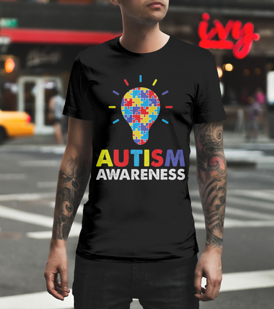 Autism Awareness Puzzle Piece Light Bulb Special Needs T-Shirt