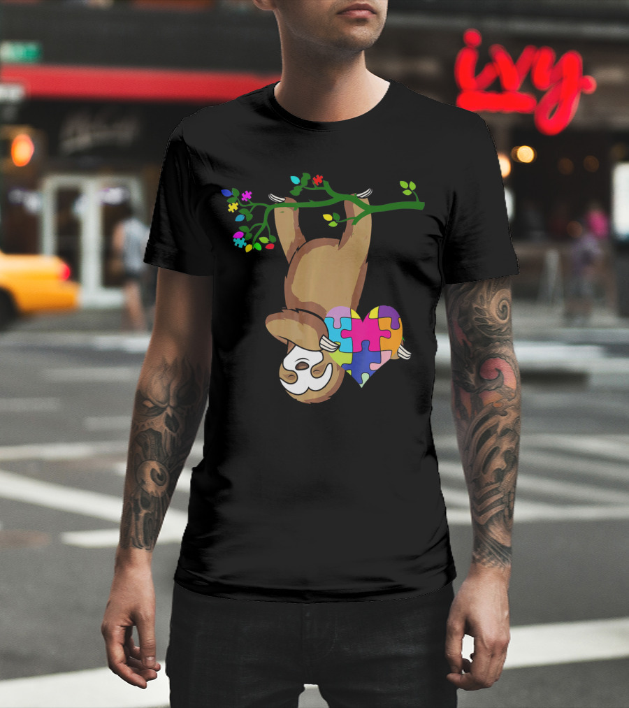 Sloth Love Autism Awareness Heart Puzzle T-Shirt