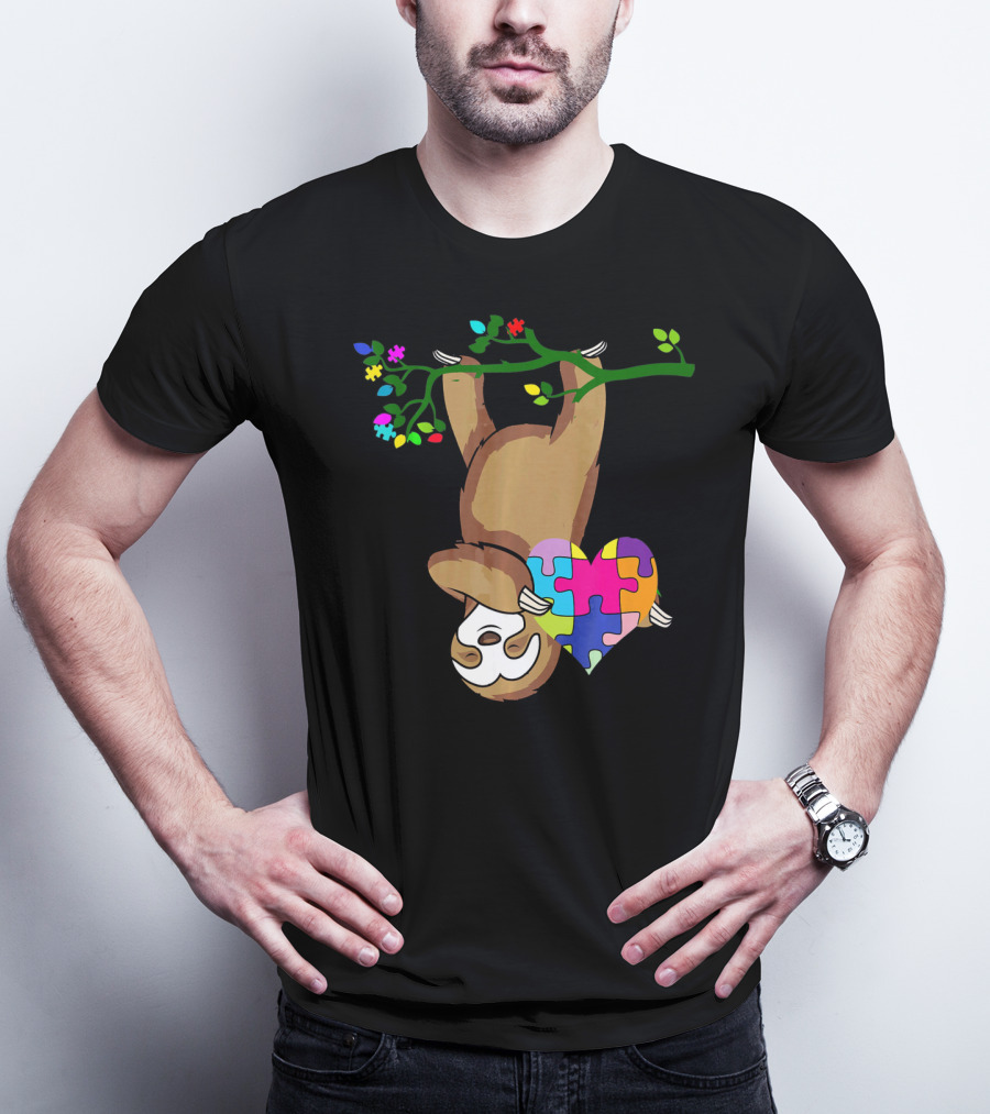 Sloth Love Autism Awareness Heart Puzzle T-Shirt