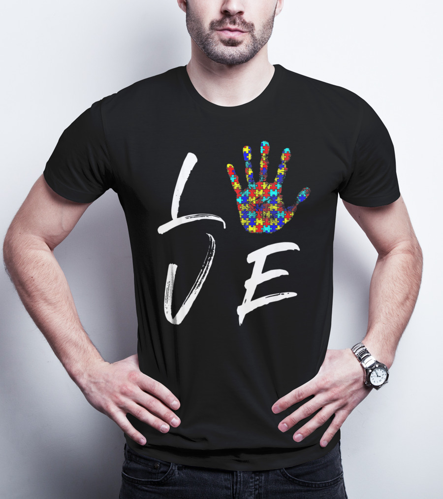 Love Autism Awareness Puzzle Hand T-Shirt