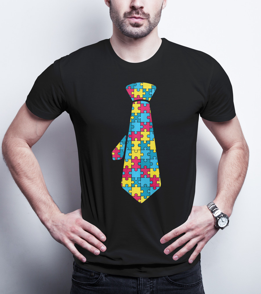 Autism Awareness Puzzle Pattern Tie T-Shirt
