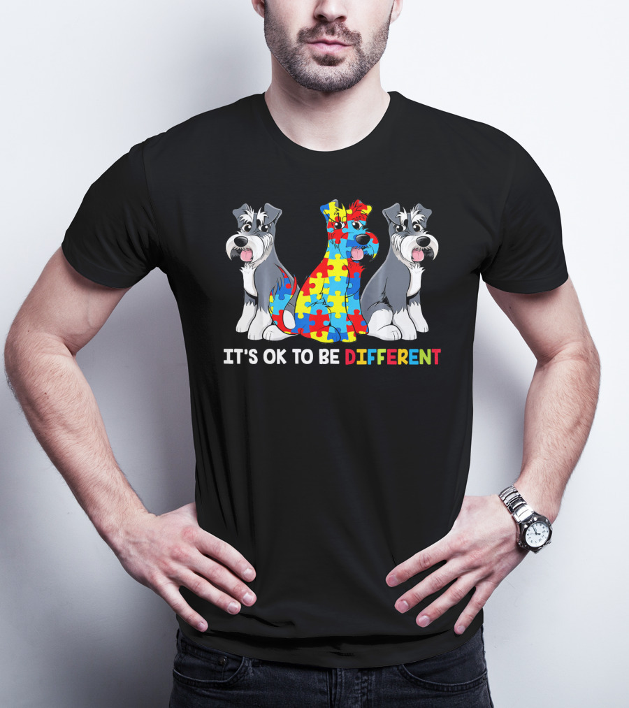It's OK To Be Different Miniature Schnauzer Puzzle Pieces T-Shirt