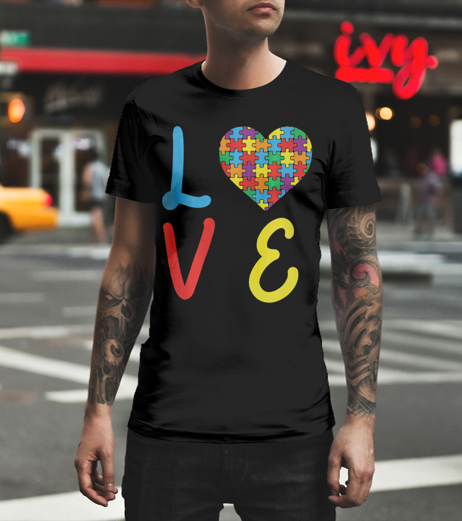 Love Autism Awareness Day Autism Puzzle Heart T-Shirt