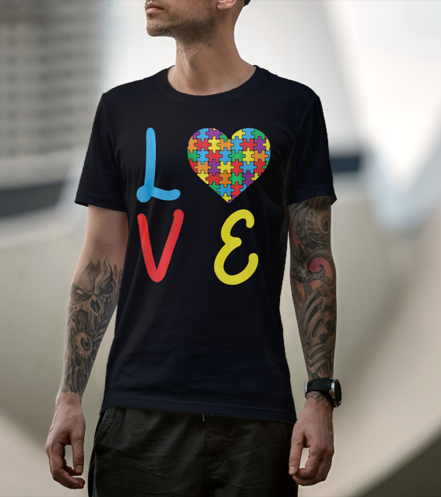 Love Autism Awareness Day Autism Puzzle Heart T-Shirt