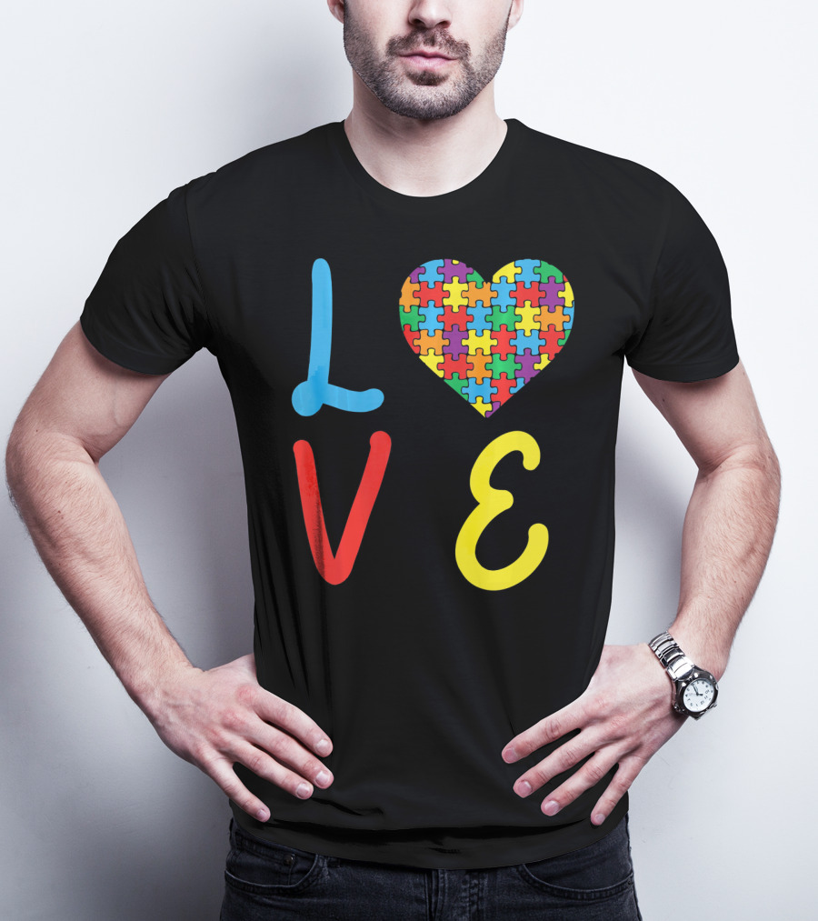 Love Autism Awareness Day Autism Puzzle Heart T-Shirt