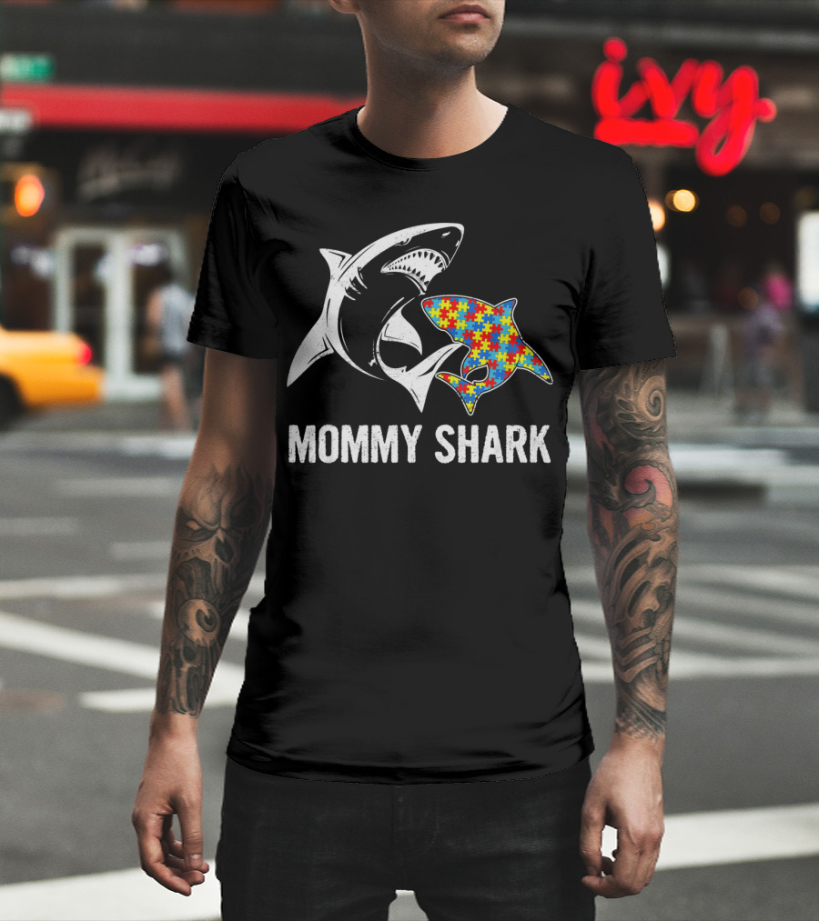 Mommy Shark Autism Awareness Puzzle Shark T-Shirt