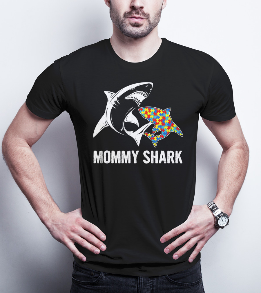 Mommy Shark Autism Awareness Puzzle Shark T-Shirt